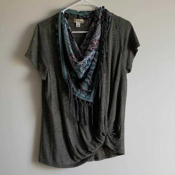 World unity | Tops | World Unity Olive Green Striped Shirt With ...